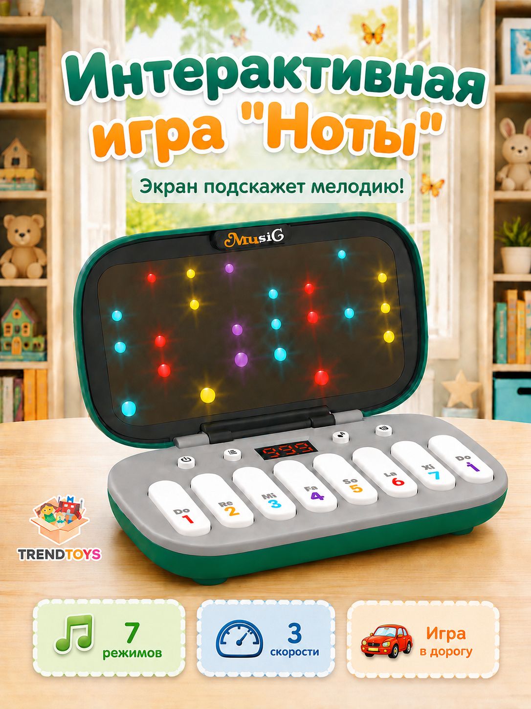Электронная игра Ноты / Интерактивная головоломка для детей / Интерактивная игра в дорогу для детей