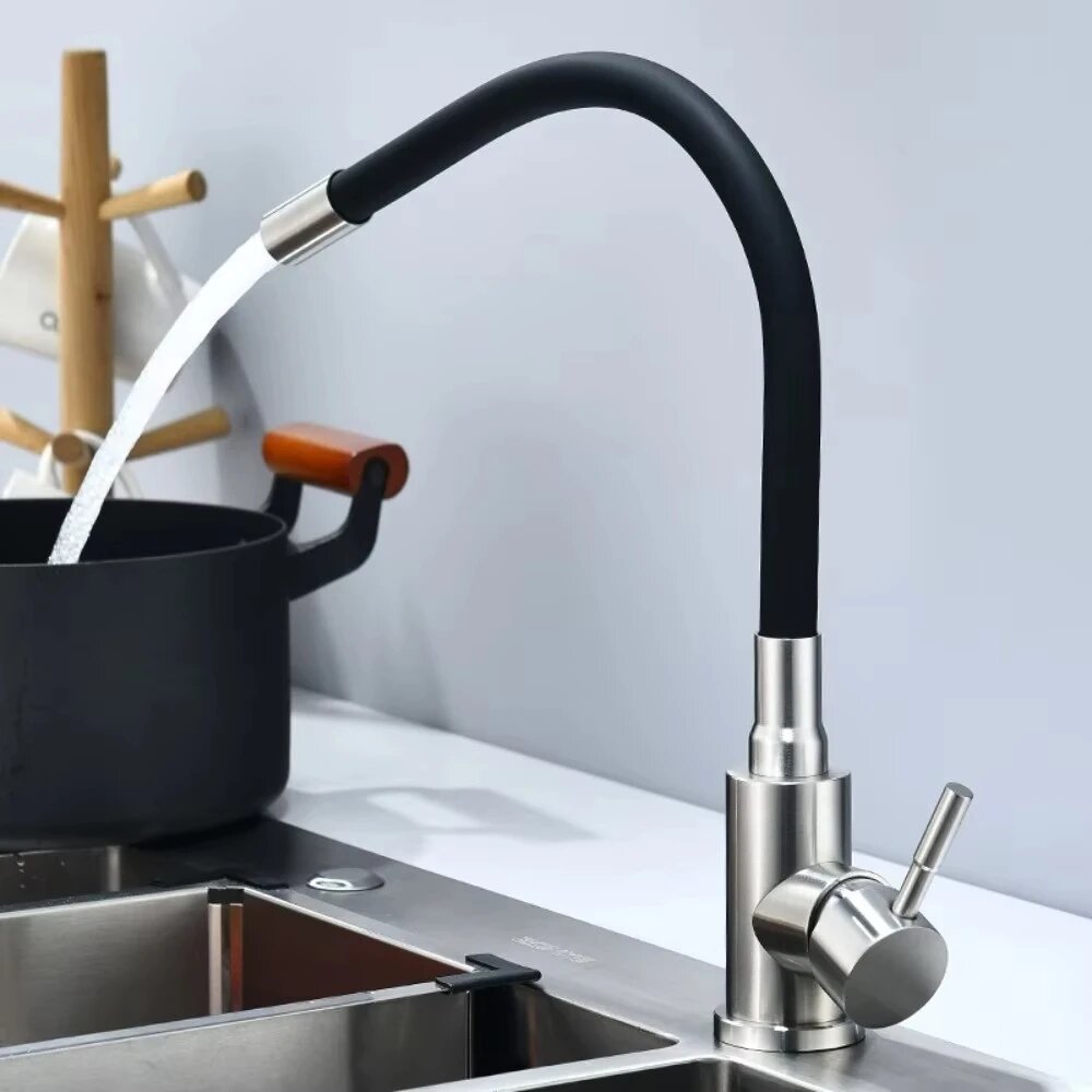 Смеситель для кухни из латуни однорычажный современный Черный, Brushed Nickel