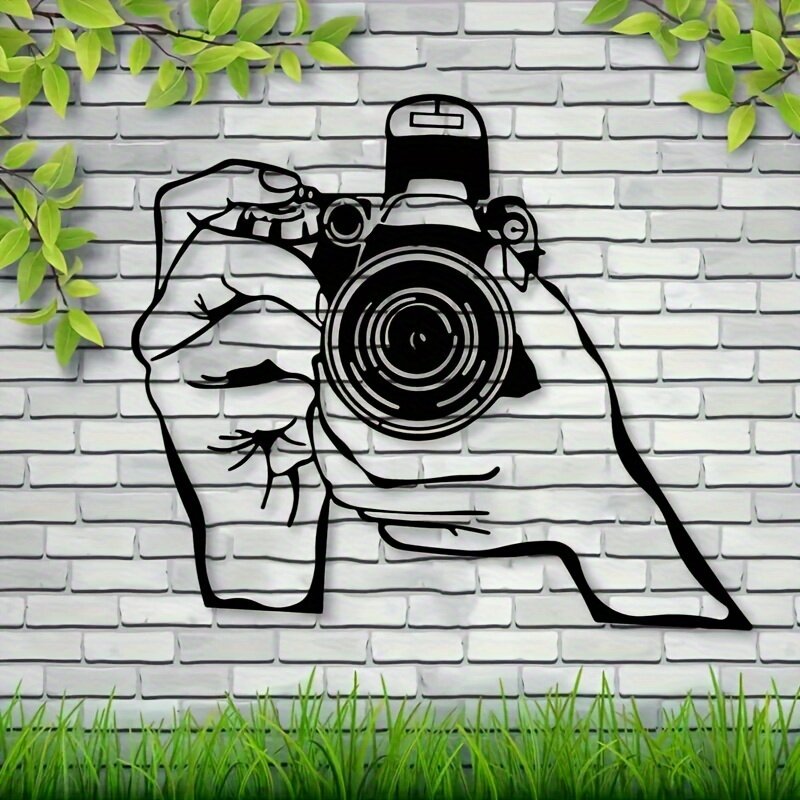 Настенное украшение из железа с изображением фотоаппарата, плоский формат 2D, линейный рисунок, 1 шт, модель TY9-6