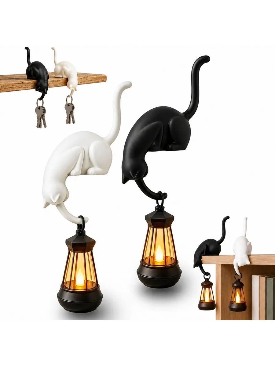 Ночник на полку кот с подвесным LED фонариком декор，Кошка, напечатанная на 3D-принтере