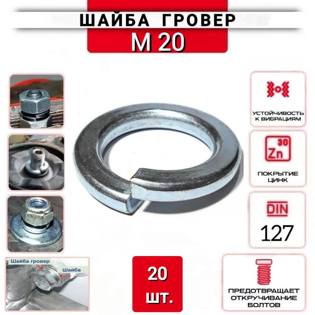 Шайба гроверная (пружинная) М 20, 20 шт.