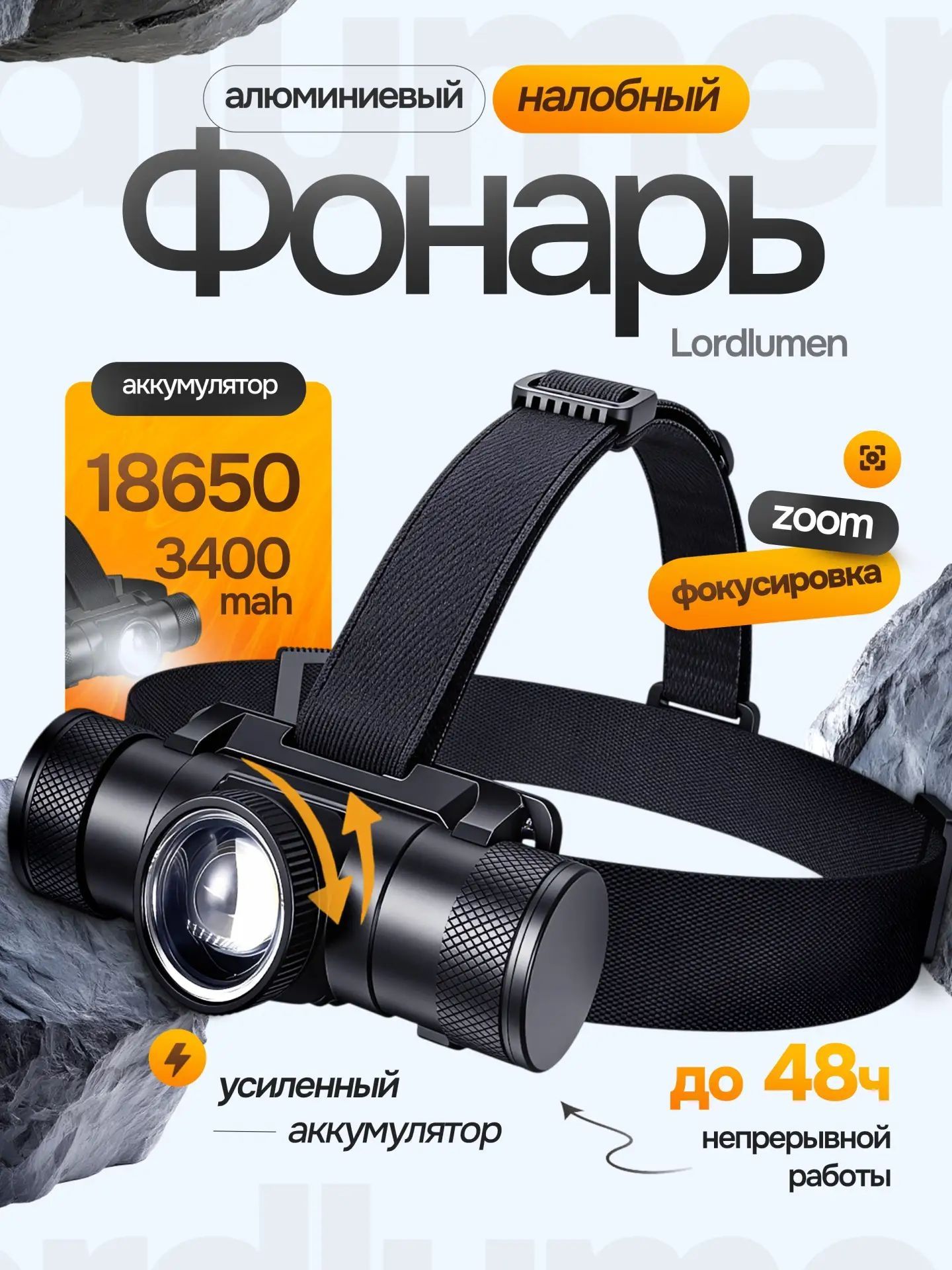 Налобный фонарик аккумуляторный 18650 мощный светодиодный