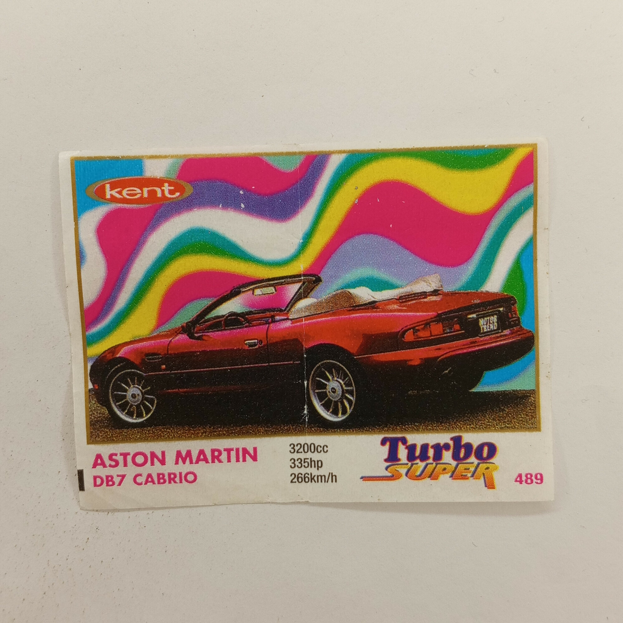 Вкладыш от жевательной резинки винтажный, СССР. Автомобиль Aston Martin DB7 Cabrio, номер 489