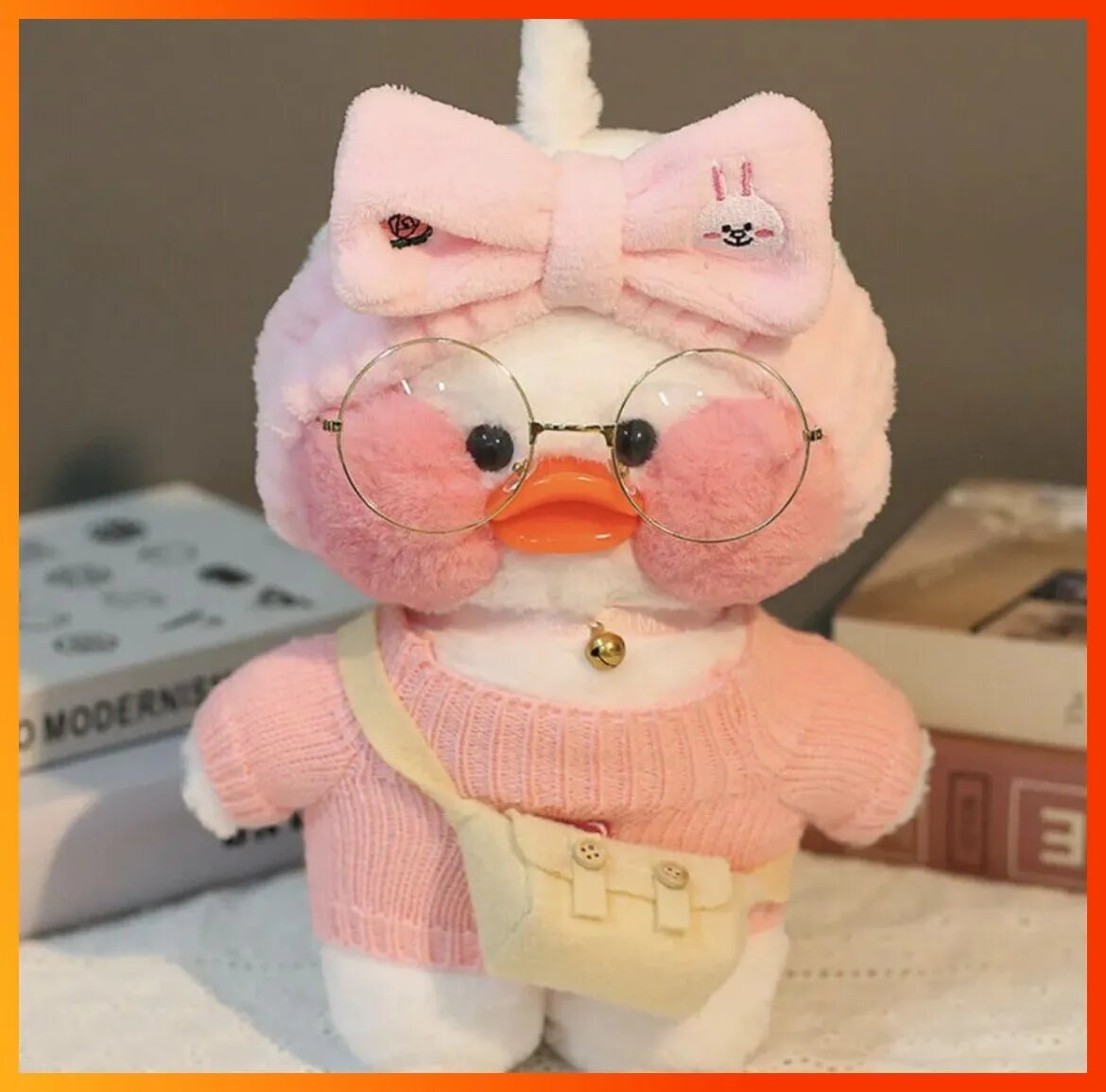 Мягкая игрушка утка Lalafanfan белая с маркировкой Semo Vina, 30 см, плюш