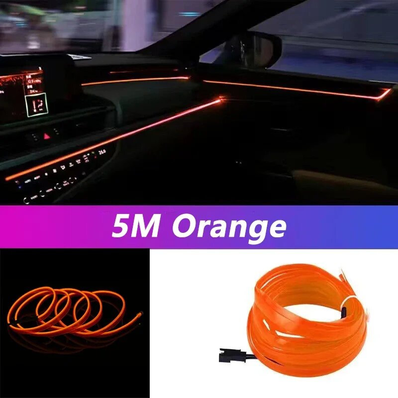 5 м салон автомобиля светодиодная лента неоновая EL проводка Оранжевый, Orange, USB drive