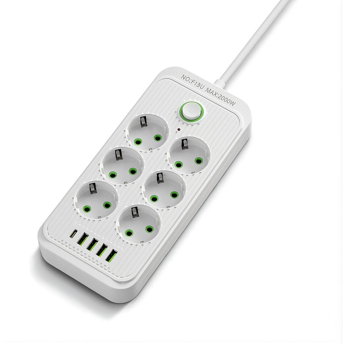 Удобный сетевой удлинитель для рабочего стола 3 евро гнезда 4 USB 1 Type C общий выключатель кабель 2 метра мощность 2500Вт, F19-белый-коробка-2М / 12 розеток