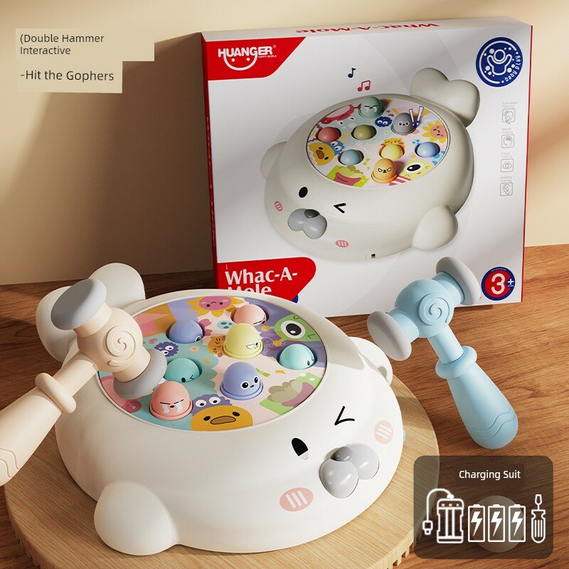 Интерактивная игра-мышка для младенцев 0-3 лет, обучающая игрушка с двумя молотками, заряжаемая версия