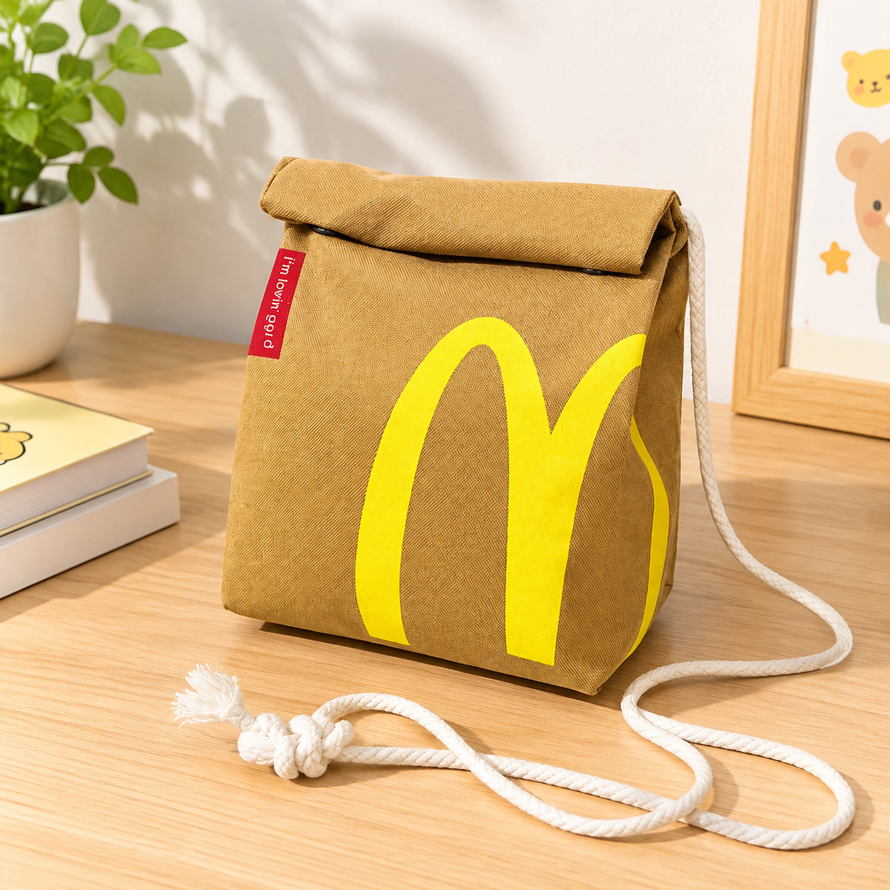 Рюкзак McDonald`s, школьный, унисекс, для средней и старшей школы, бежевый, нейлон (Объем: 13 л)