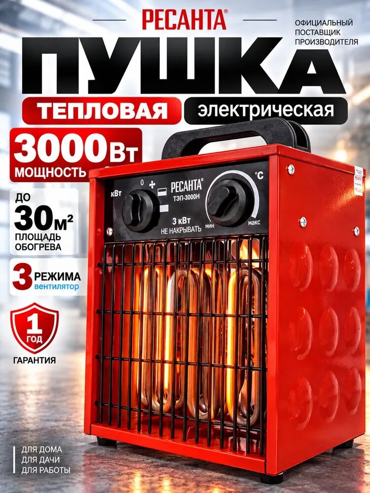 Тепловая пушка электрическая 3000вт, РЕСАНТА ТЭП-3000Н