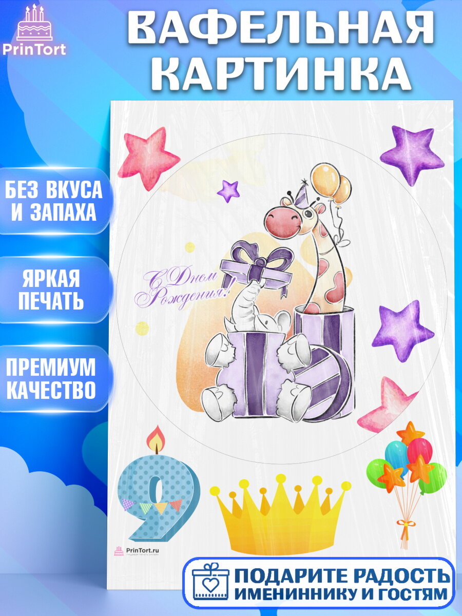 Вафельная картинка для торта Девочке 9 лет. Украшения для торта девочке на День Рождения. Декор для выпечки PrinTort