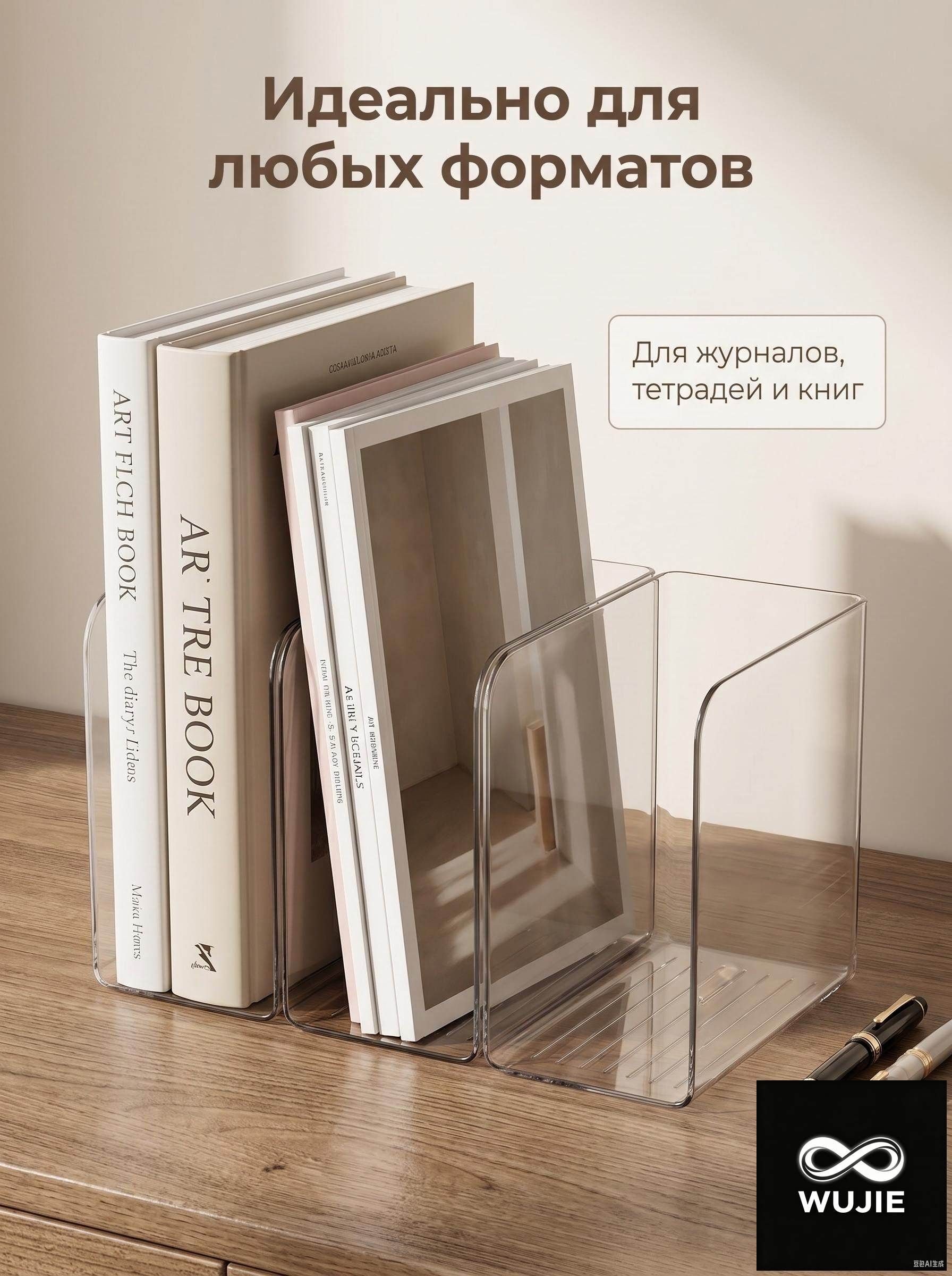 Подставка органайзер для книг акрил, вместительный органайзер для учебников,1 шт