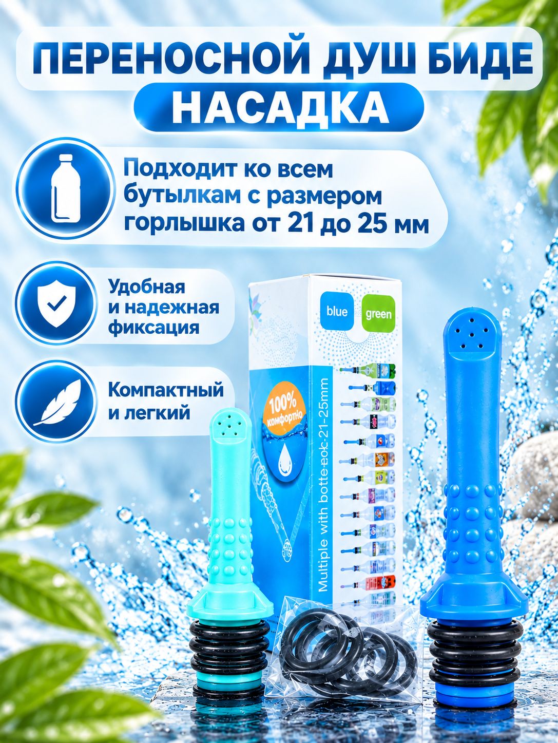 Насадка для бутылки душ-биде 2 шт, переносное биде для интимной гигиены, дорожный душ, портативное биде