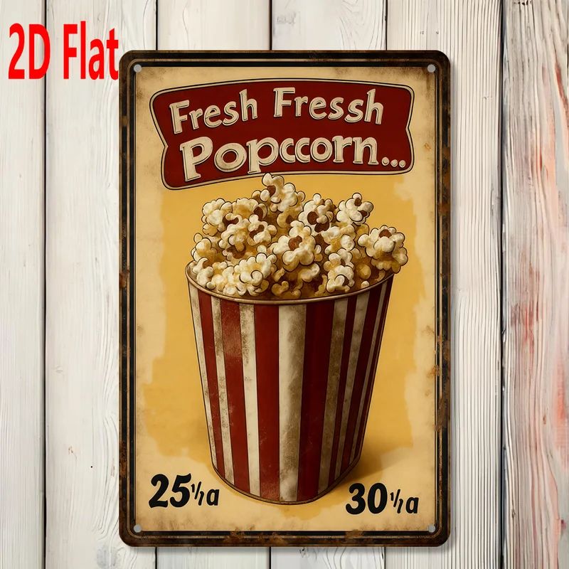 Металлическая табличка с 2D ретро-узором попкорна, 20*30 см, 1 шт, настенный декор для ресторана и кинотеатра, подарок.