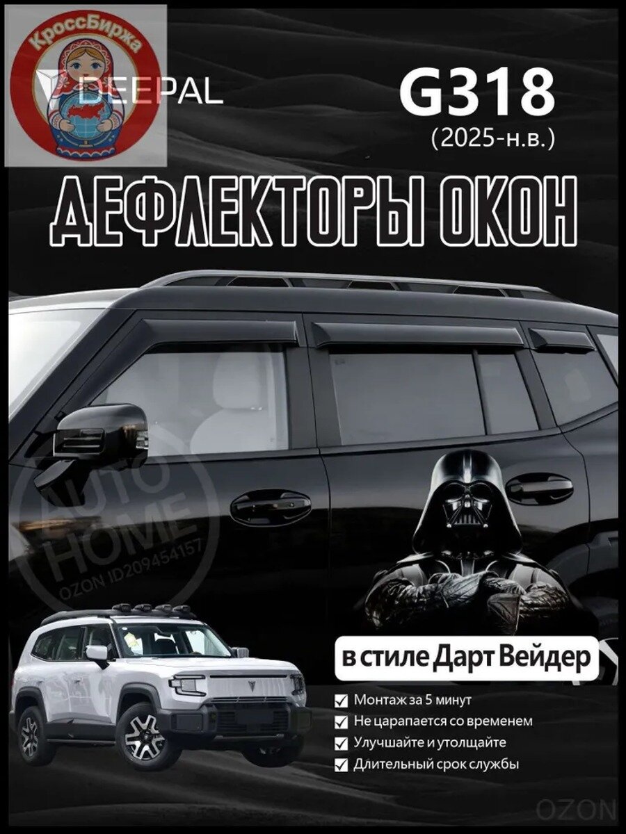 Дефлектор для окон Changan Deepal G318 (2025 ) в стиле Дарт Вейдер, 4 шт. накладные, прозрачный, черный