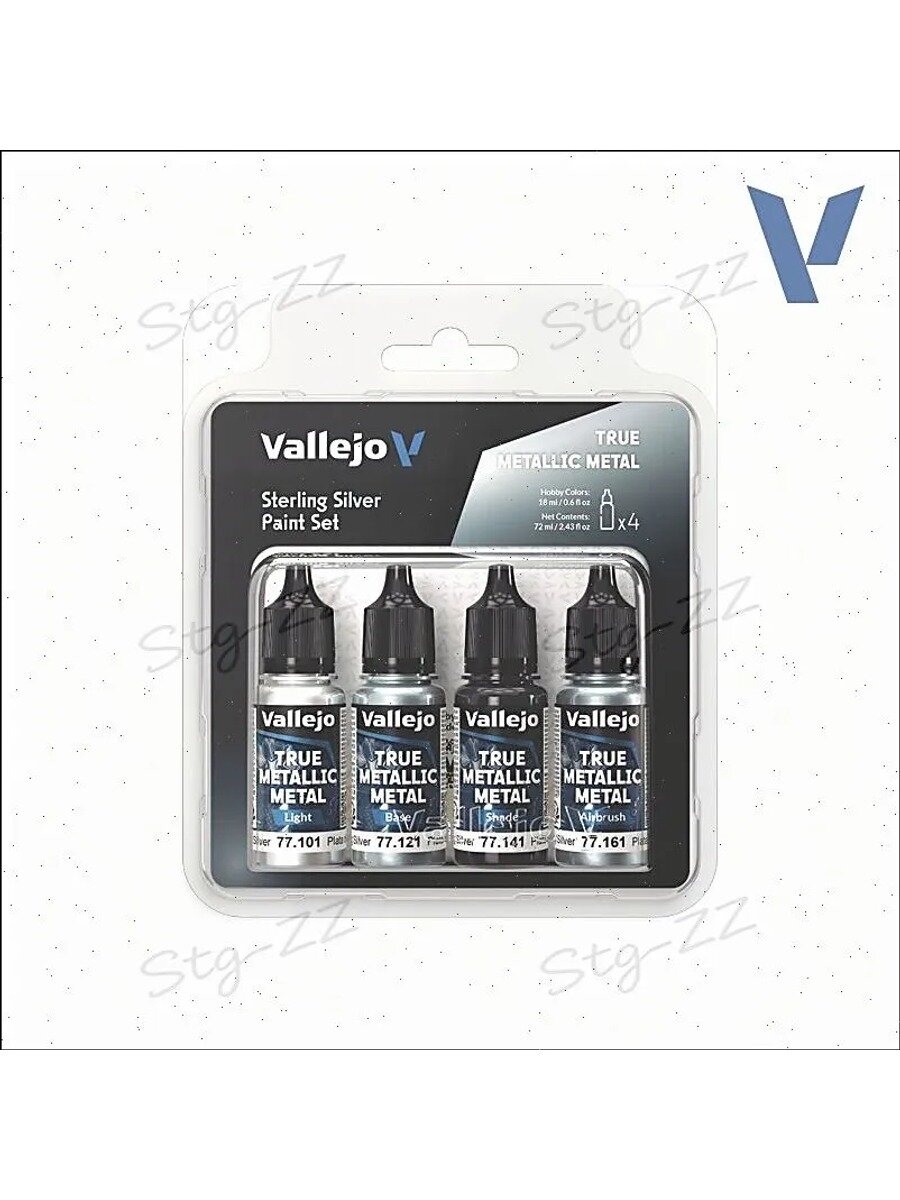 Краски акриловые для моделирования Vallejo серии TMM Set - Sterling Silver 77251 (4 красок по 18 мл)