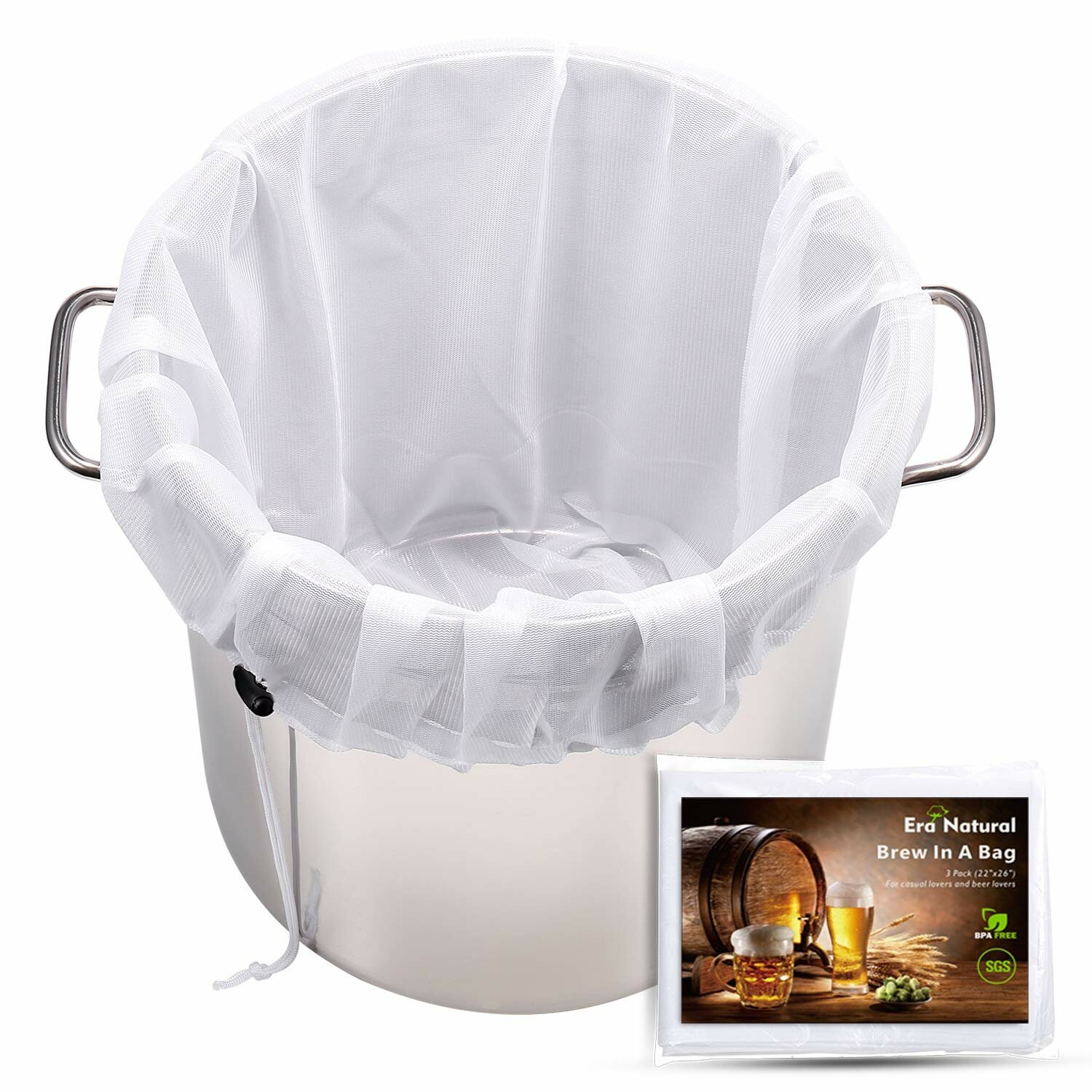 3-Pack Мешки для пивоварения из тонкой сетки многоразовые XL 26x22 дюйма для домашнего пивоварения хмеля зерен фруктов приготовления пива