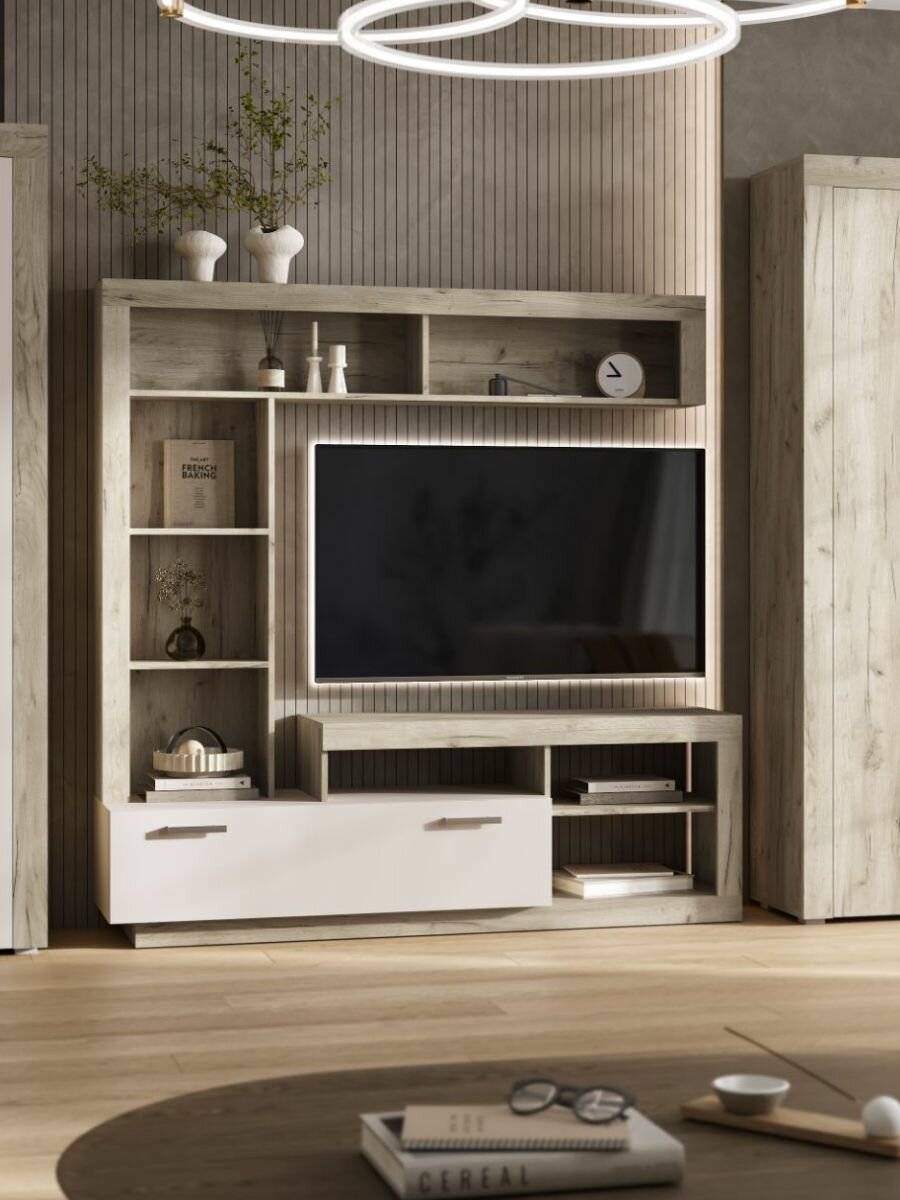 Центральная секция гостиной Ангара ЛДСП 1705х1705х416, Дуб Крафт Серый/Кашемир, МИФ