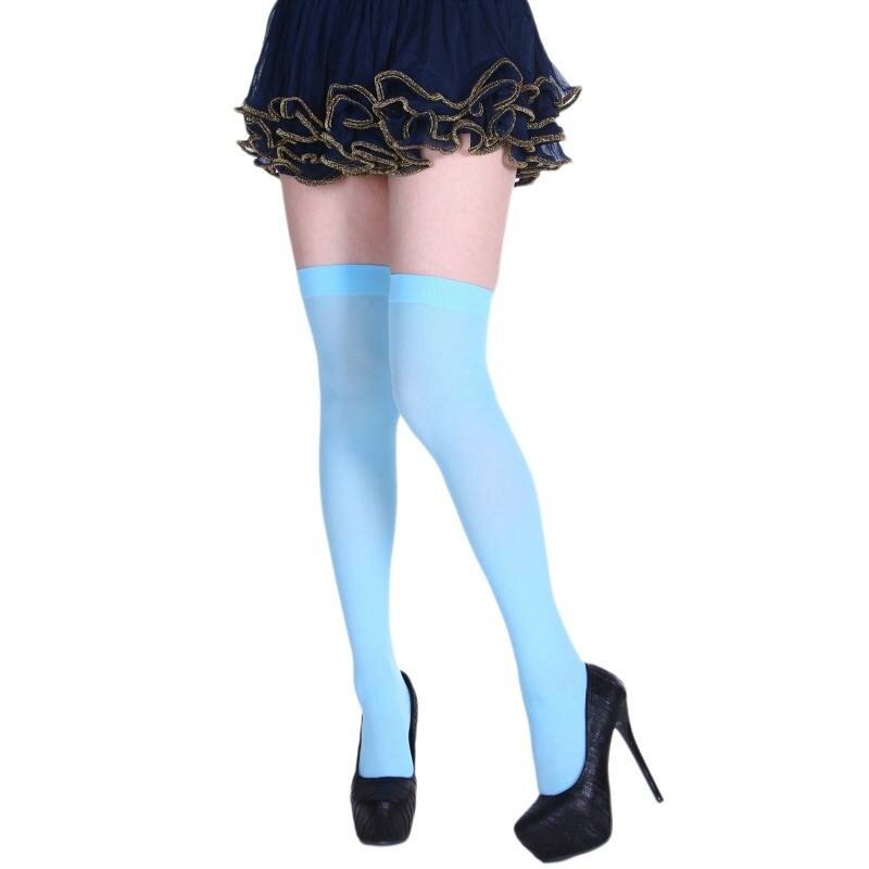 Цветные длинные нескользящие женские чулки до колена, светло- голубые чулки
