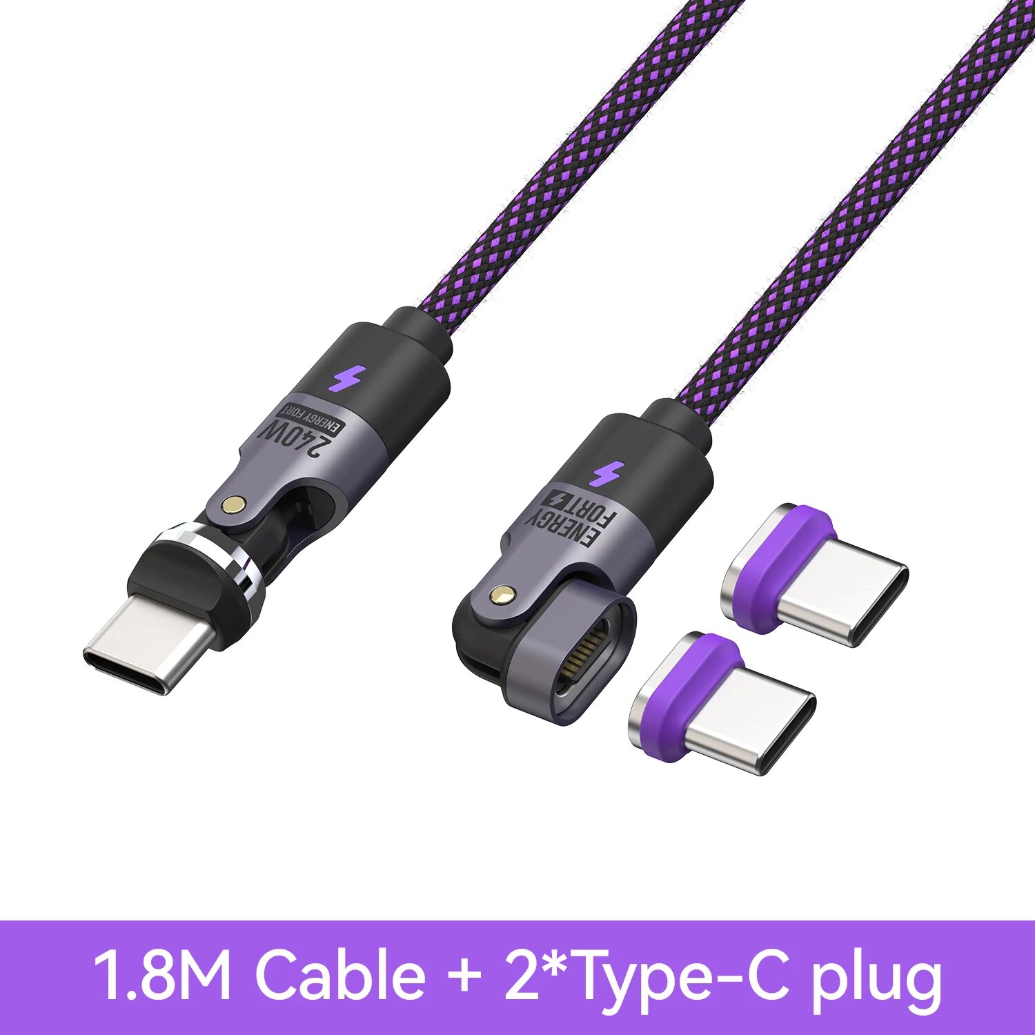 Кабель для быстрой зарядки PD3.1, 240 Вт, 540 ° Кабель Rotation Type C 5A, нейлоновый материал для iPhone MacBook Samsung UGREEN/Anker powerbank 1.8mX2typec plug