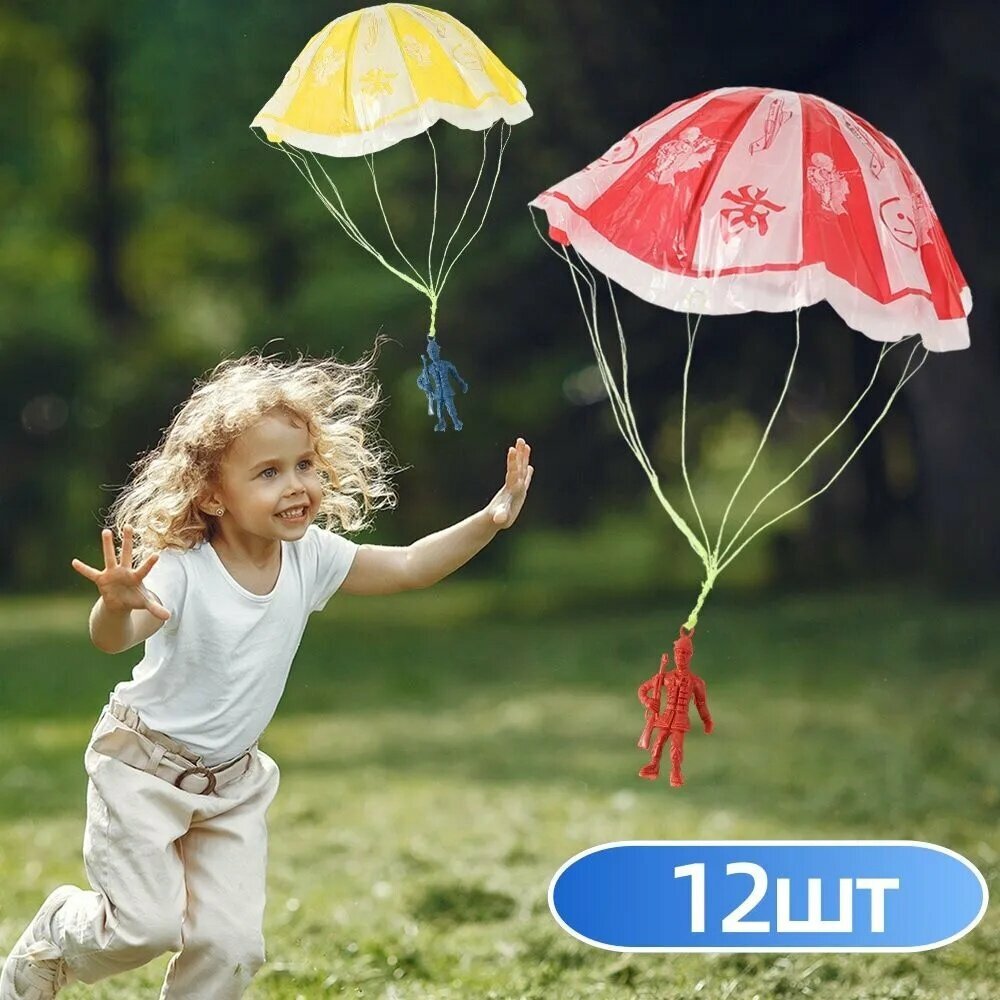 KNOW EASY-Игрушка парашютист с ручным запуском для детей на улицу, Подарок для ребенка на праздник и День рождения,12шт