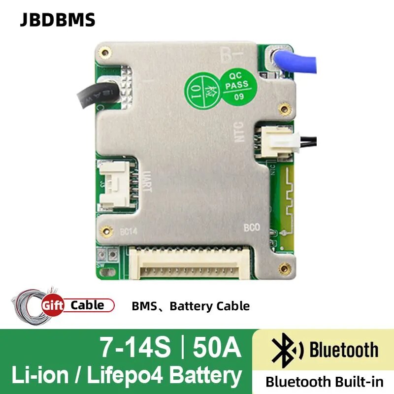 JBD Smart BMS,24V 36V 48V, непрерывный 50A пиковый 150A,7S 8S 9S 10S 11S 12S 13S 14S, встроенный BT UART Li-ion NMC LiFePo4 батарея BMS Smart Balance Board