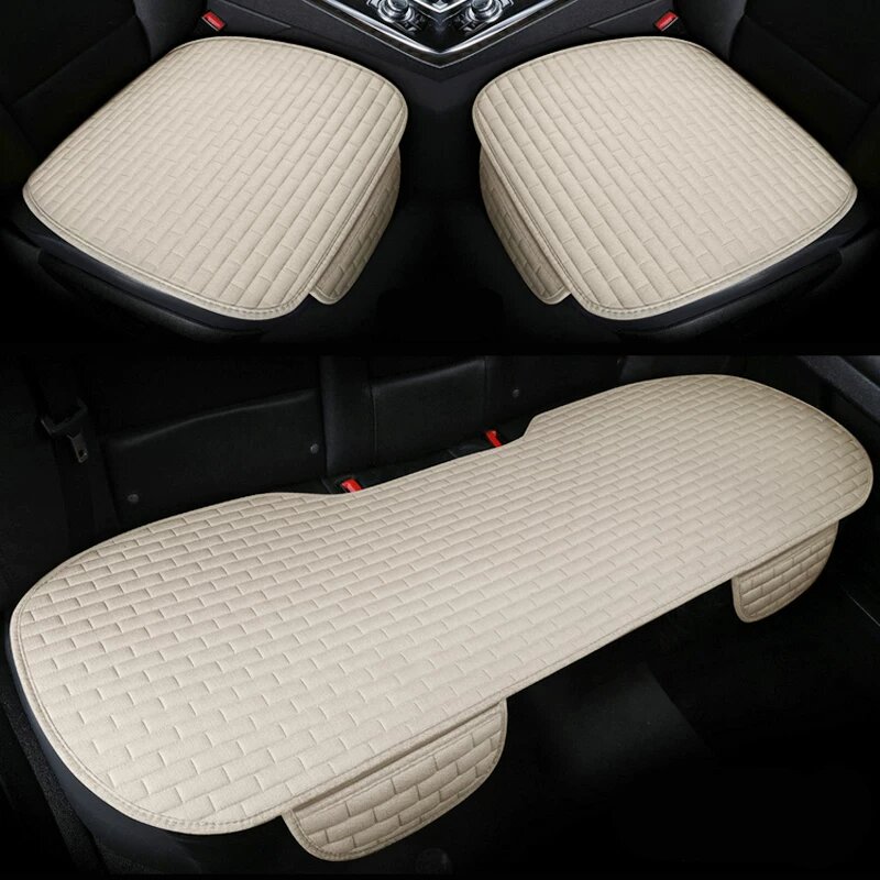 Бежевый 3-местный комплект антипробковый льняной чехол для сидений автомобиля, полная защита передних и задних сидений