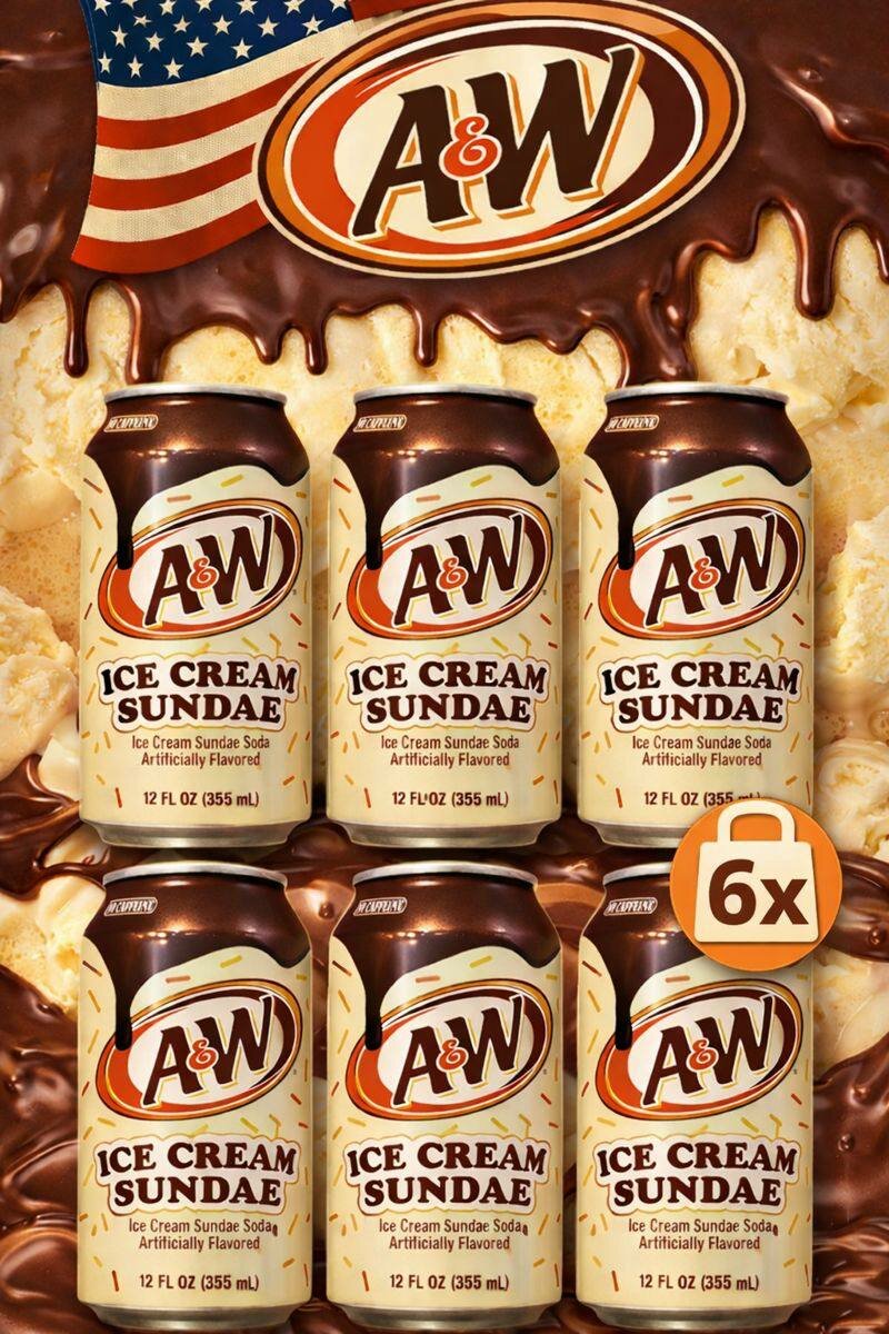 Газированный напиток A&W Ice Cream Sundae Soda USA (A&W Пломбир), 6 шт * 355 мл, США