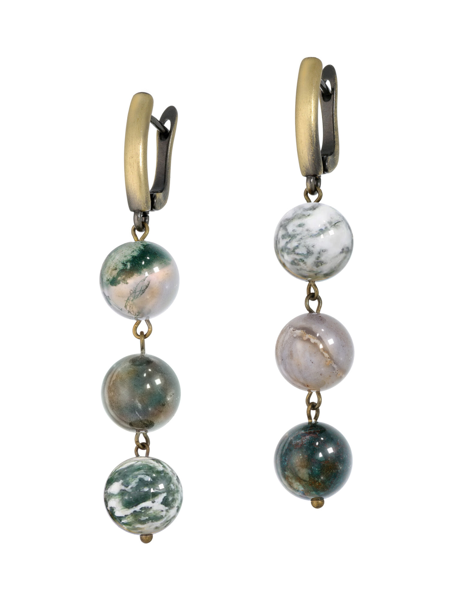 Серьги двусторонние, с подвесками, агат