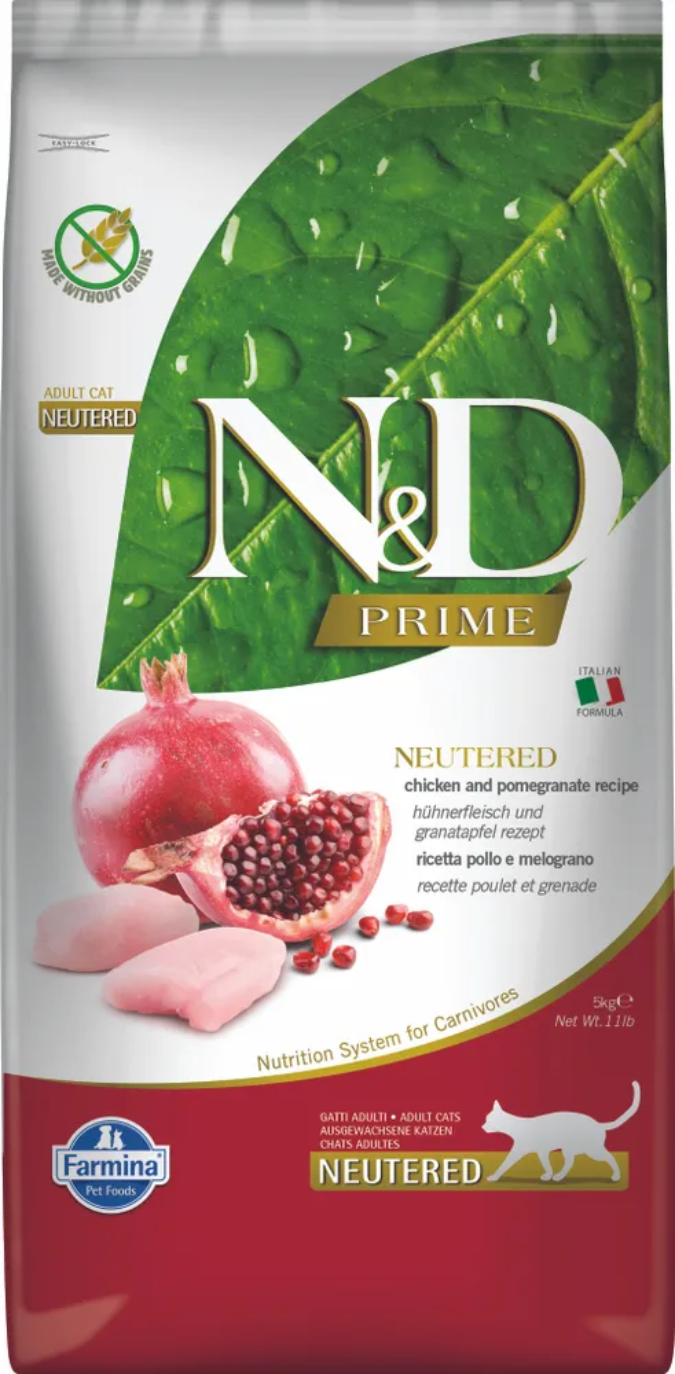 Корм для стерилизованных кошек Farmina N&D Prime Cat Chicken & Pomegranate, беззерновой, с курицей и гранатом, 10 кг