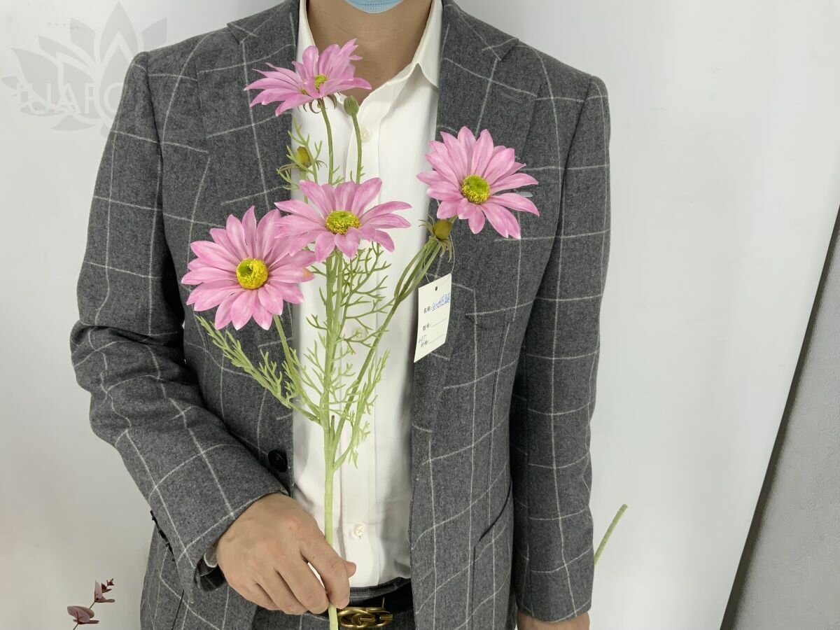 Искусственные цветы для декора интерьера премиум из силикона Ромашка гербера розовая 2 ветки 65 см