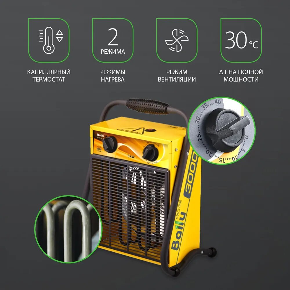 Тепловая пушка Ballu BHP-M-3, 3кВт, 3 режима, термостат, антивандальное покрытие