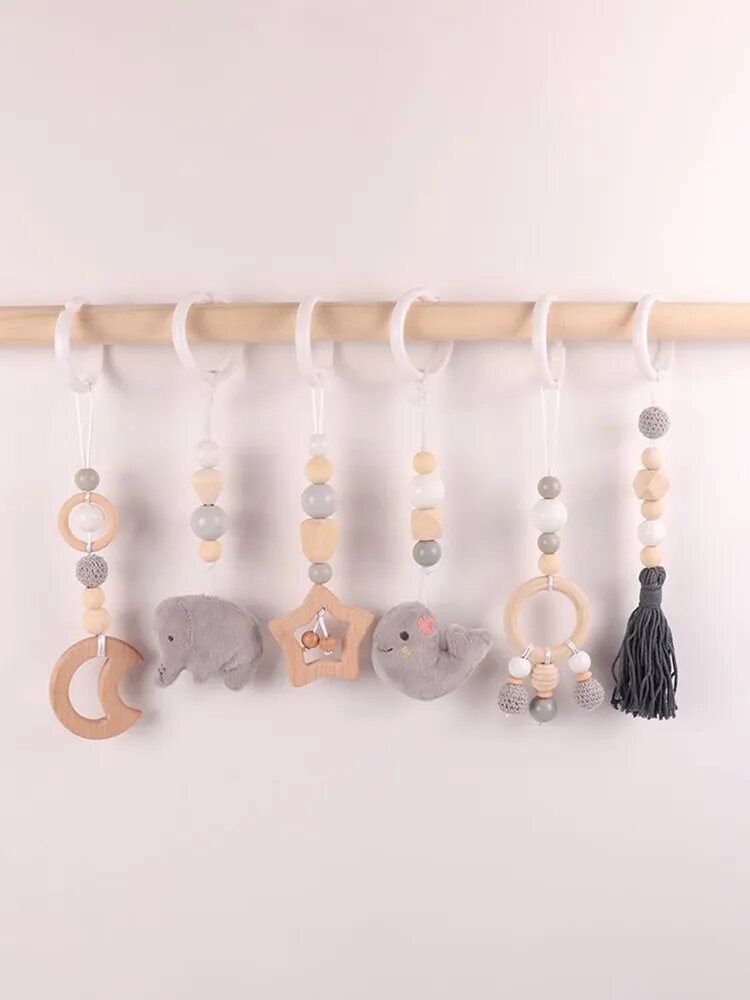 Подвесы Монтессори для кроватки, деревянные подвесные игрушки для развития малышей, 0-6 месяцев, бежевый/белый