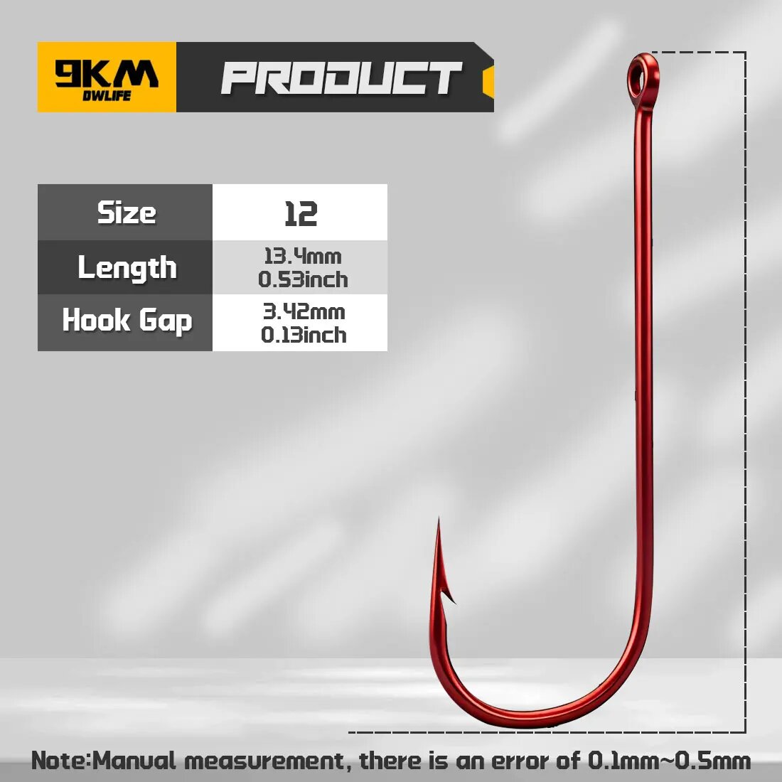 Крючки 9KM Aberdeen Red, Size 12, 13.4mm, 100pcs