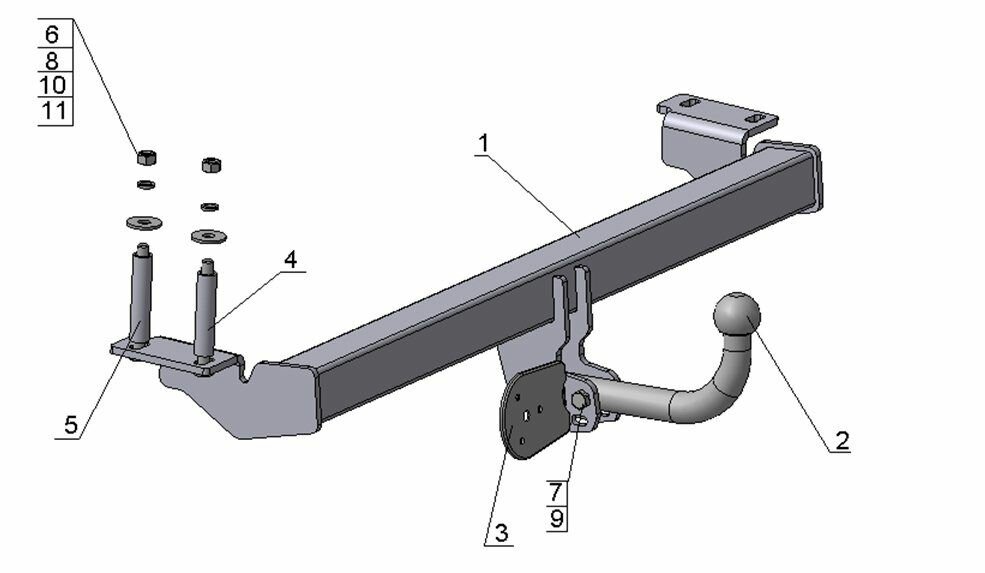 Фаркоп для Toyota RAV4 3/5 дверей 2000-2006, Chery Tiggo 2006-2014, Vortex Tingo 2010-2013 Тип шара: A. Нагрузки: 1000/50 кг, TY 16