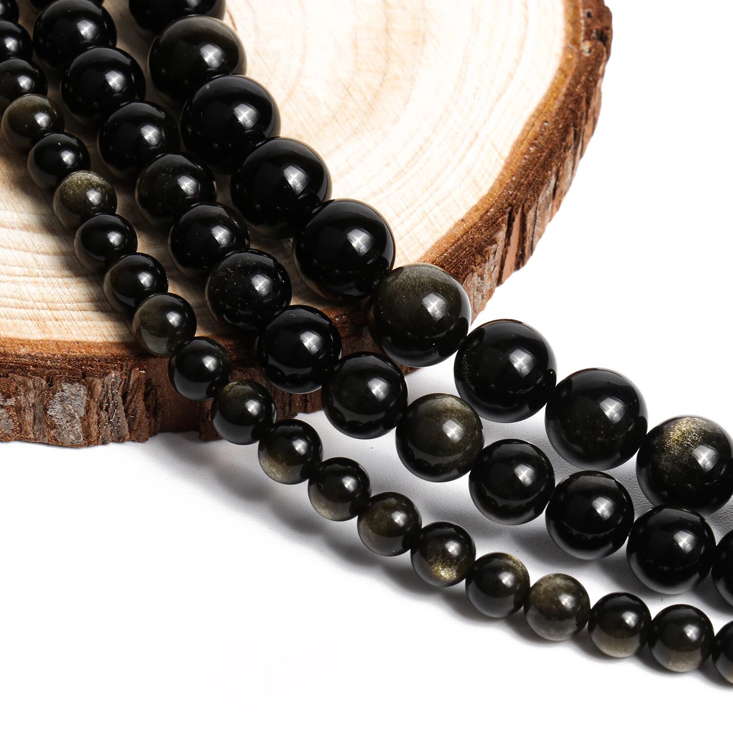 Натуральные камни GMB724 розового опала, кварца, кунцита, Черный, 6mm 30pcs beads, Gold Obsidian