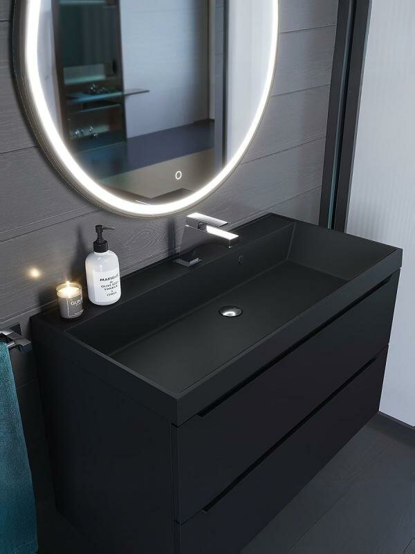 Uperwood Раковина для ванной 90 см, Uperwood Classic Quartz, кварцевая, черная матовая, уголь 291030011