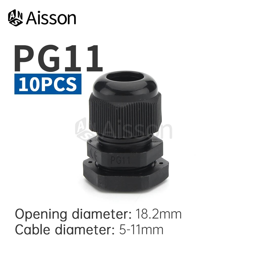 Водонепроницаемые кабельные вводы PG7 PG9 PG11 PG13.5 PG16 PG19 нейлоновые 10 шт PG11 Black