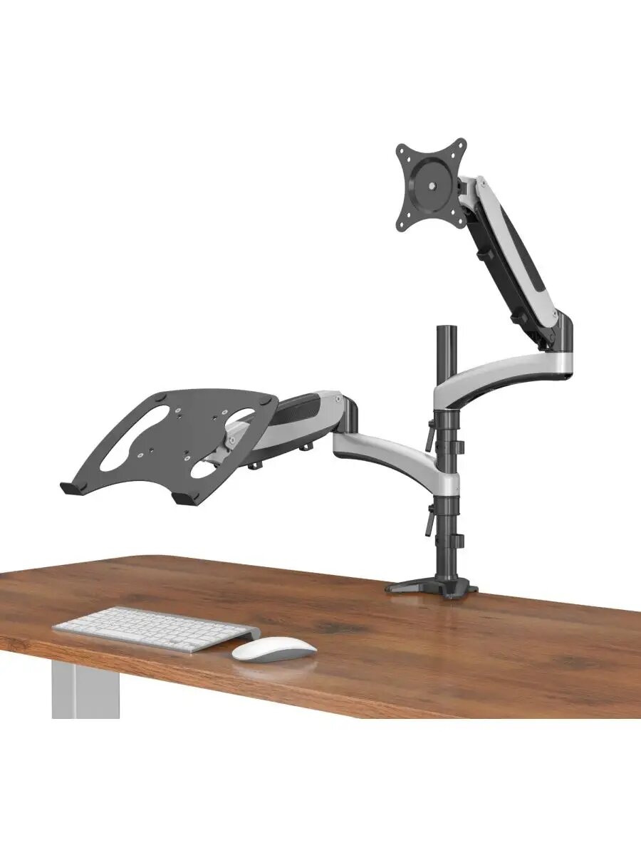 Кронштейн Cactus CS-VM-LH08-AL, для монитора/ноутбука 13-27", поворотный, наклонный, стальной/алюминиевый, до 8 кг