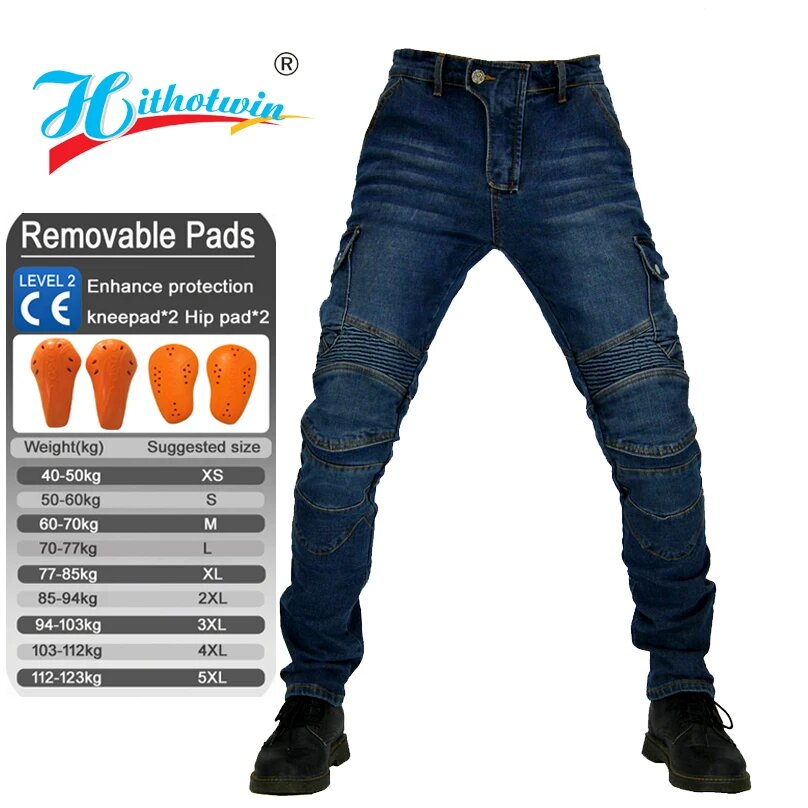 Мужские Мотоджинсы Для Езды На Мотоцикле, Защитные Брюки Для Темно-синий, 5XL, Hi-06 Blue 107