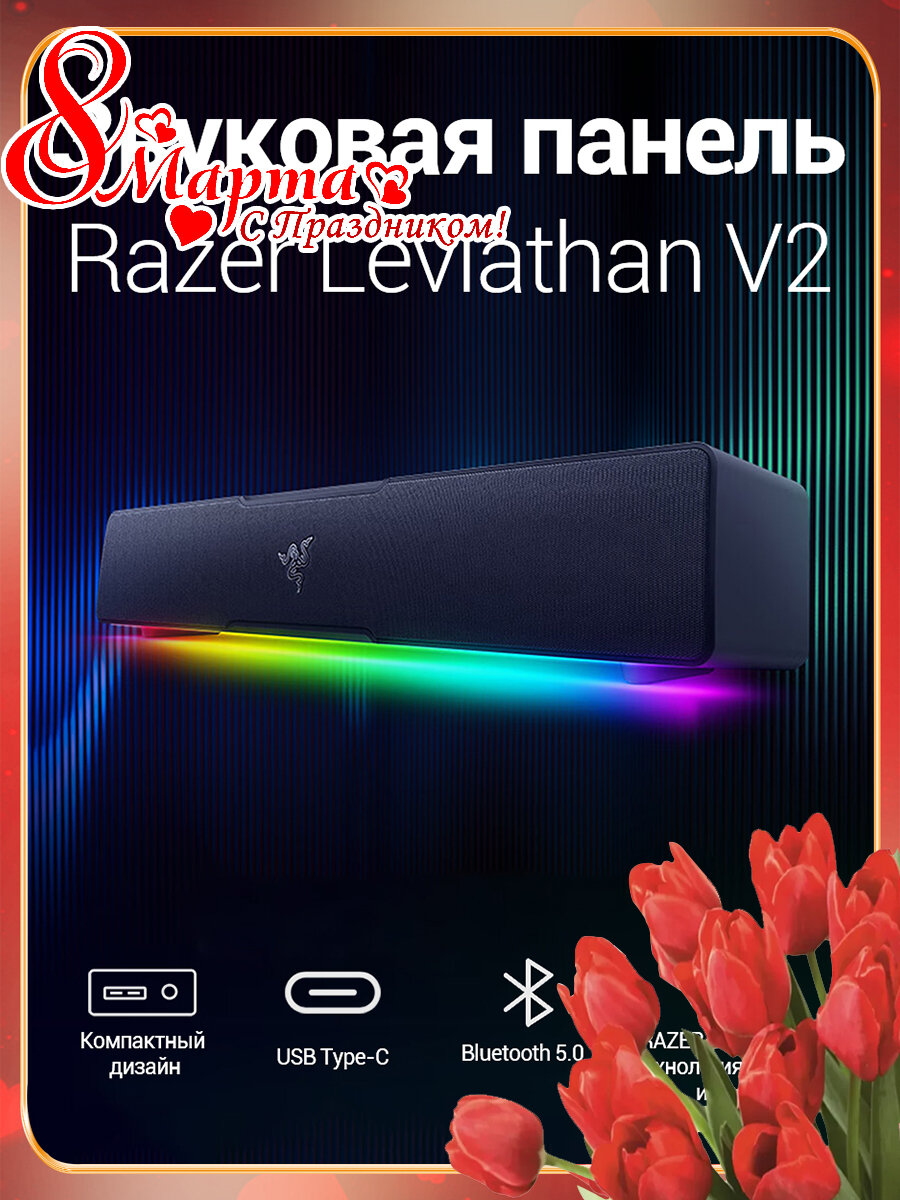Компьютерный саундбар Razer Leviathan V2 X, USB Type-C для ПК и Bluetooth для мобильных устройств