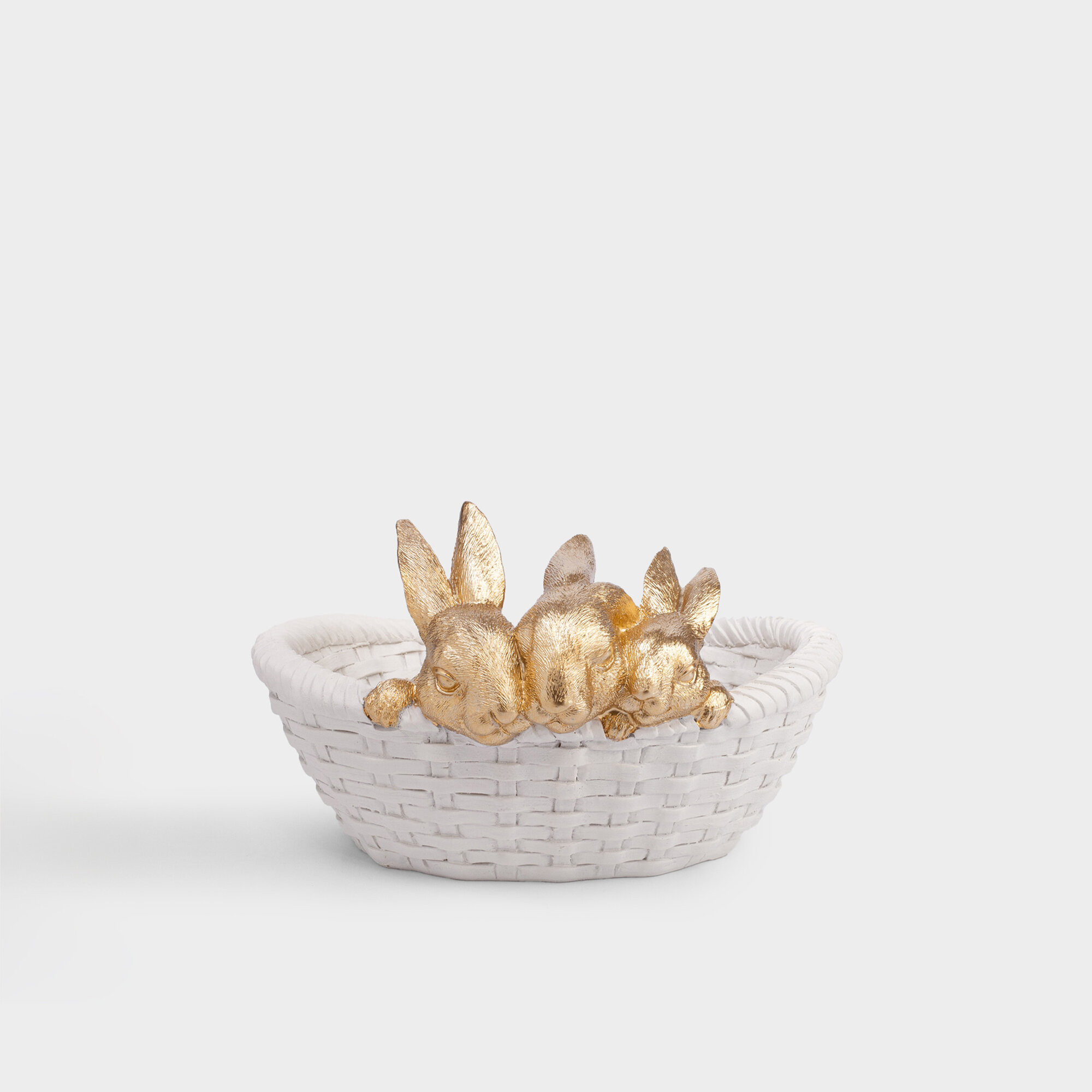 Конфетница, 27х16 см, полирезин, бело-золотистая, Кролики в корзине, Rustic Easter, Kuchenland