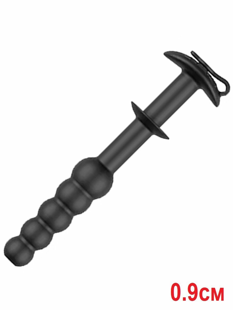 Черный силиконовый гибкий стимулятор уретры со сквозным отверстием и заглушкой, 5.7см