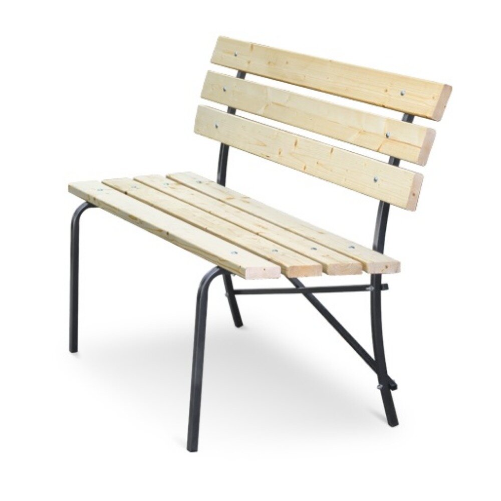 Скамейка Laksi Деревянная на металлическом каркасе со спинкой, длина 1,2 м 701467566