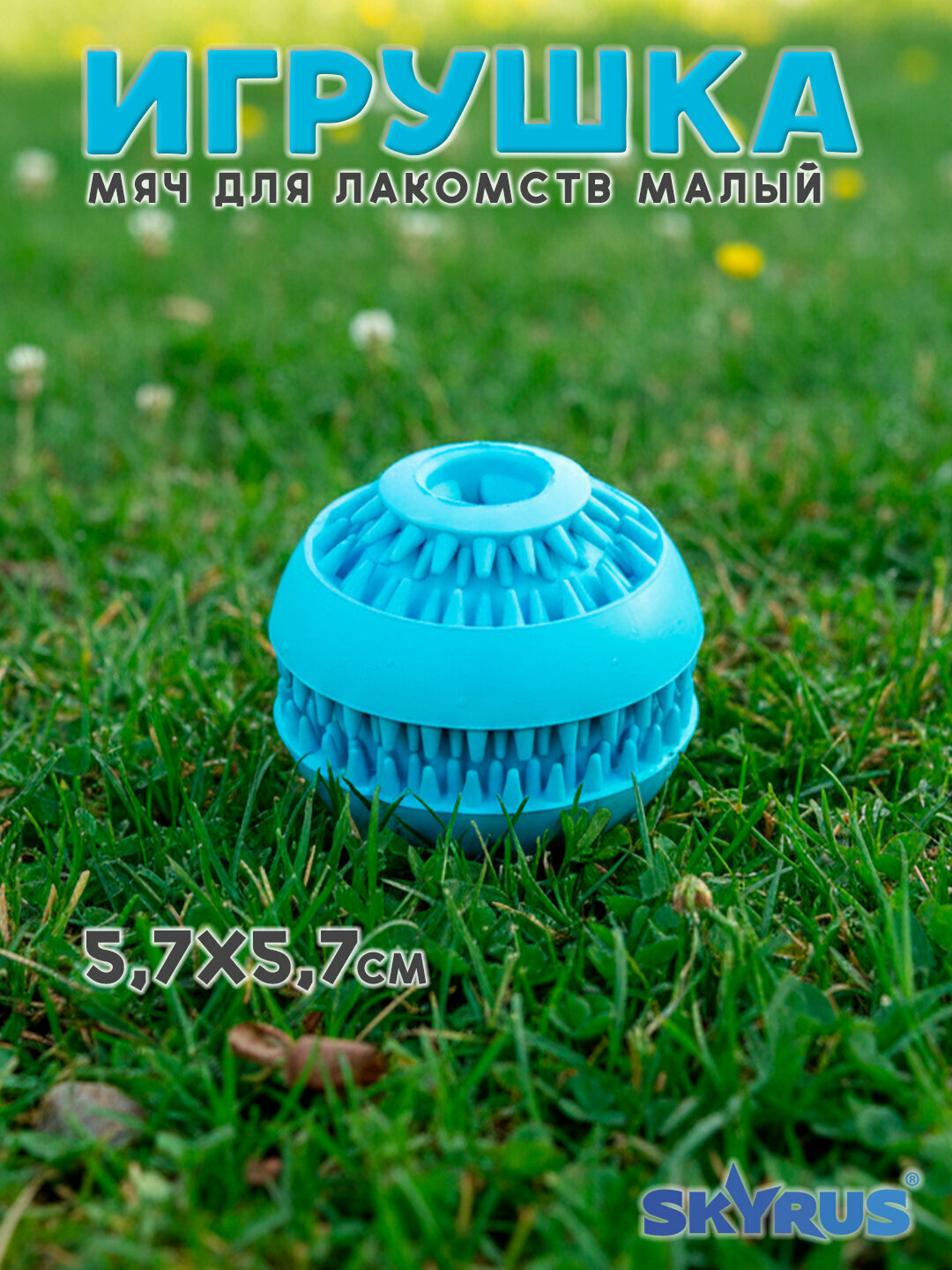 Игрушка "Мяч для лакомств" для собак, резиновый, голубой, диаметр 5.7см