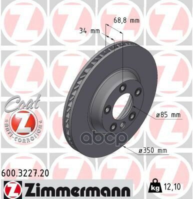 Диск торм PORS TOUAREG CAYENNE R18' 350*34 F R 02/07->> Zimmermann арт. 600322720