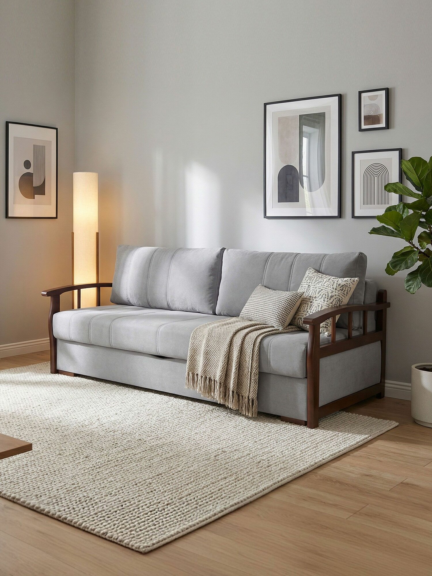 Диван-кровать прямой Лорд, раскладной, с подлокотниками, 154х199 см спальное место, Серый, велюр