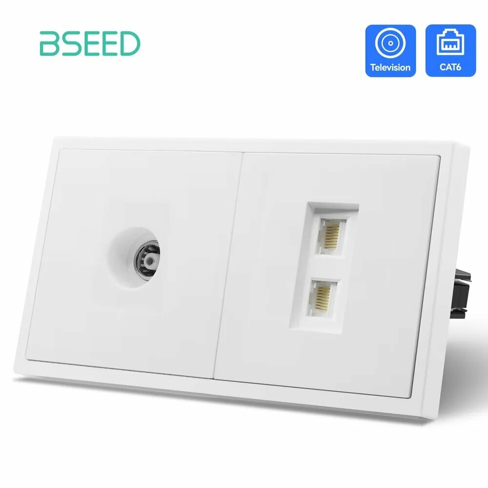 Розетка ТВ + 2 RJ-45 TV+компьютерная CAT6, Серия E