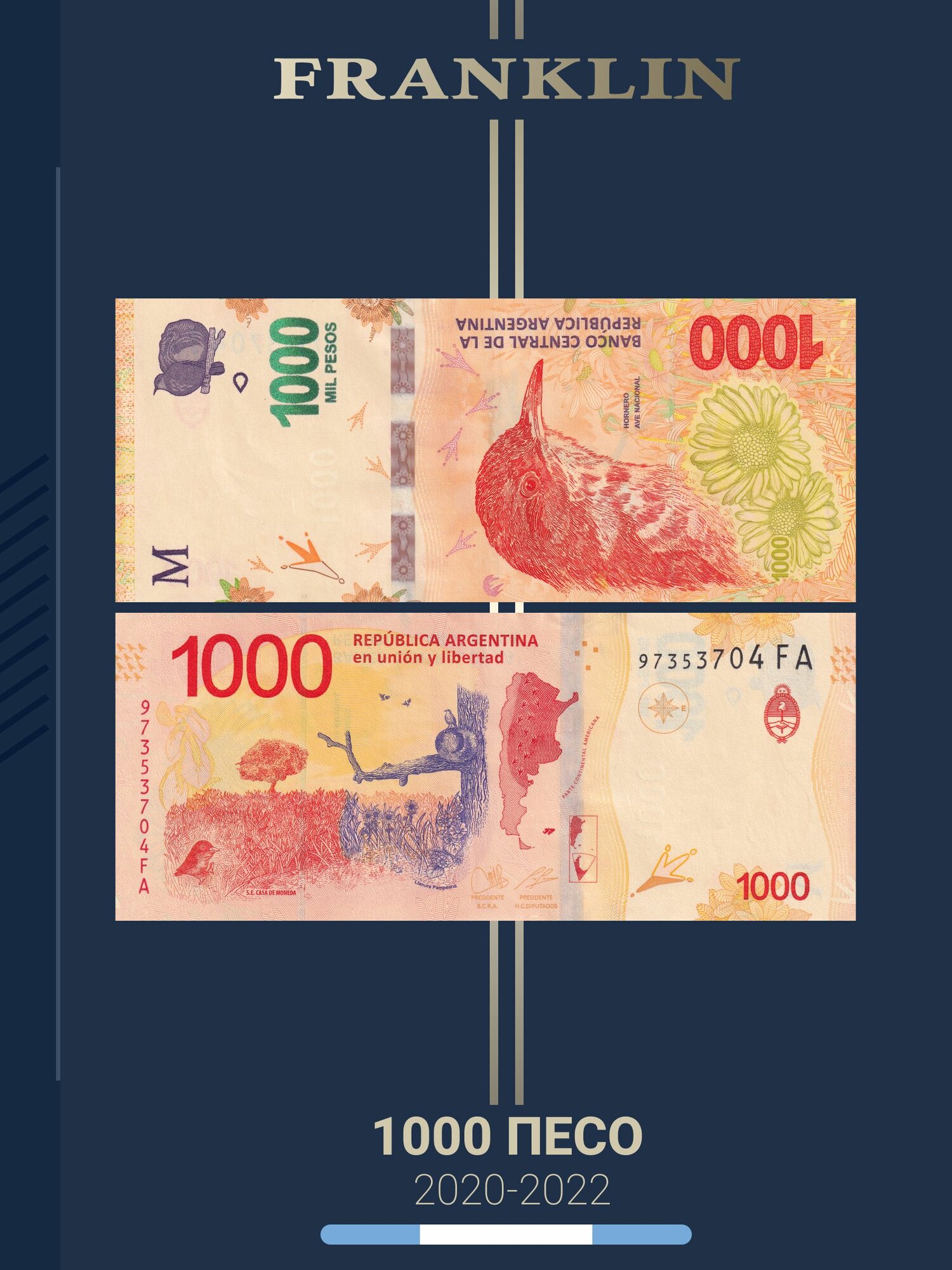 Банкнота Аргентина 1000 песо 2020-2022 год (UNC) Pick 366