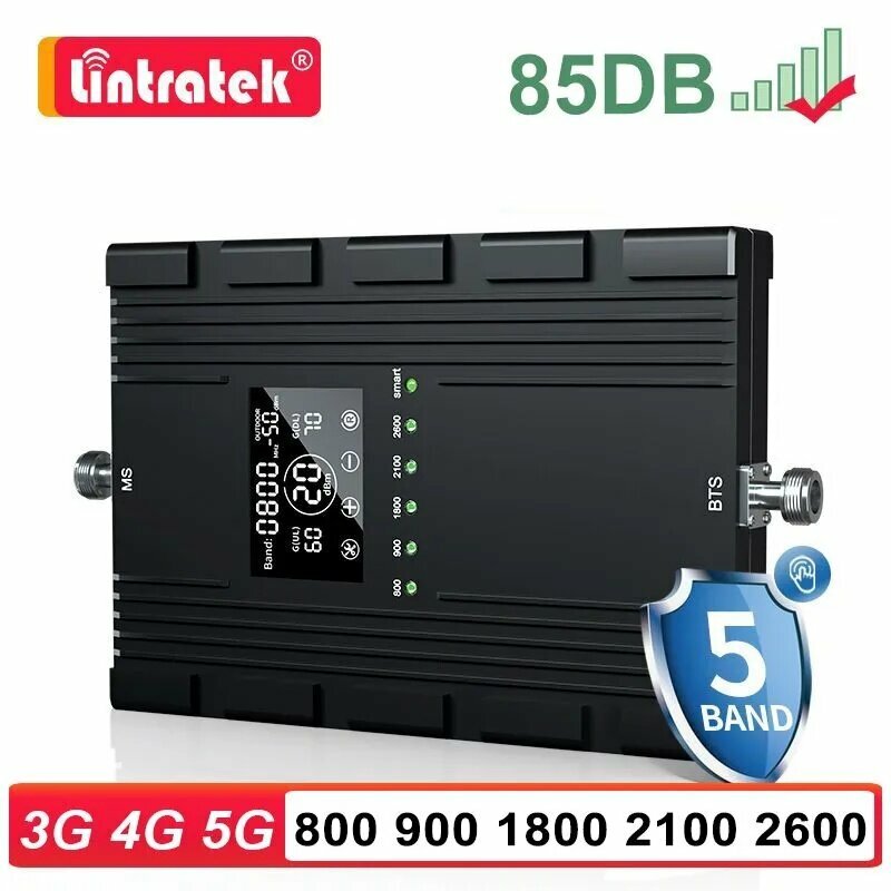 Lintratek 2G,3G,4G,5G усилитель сотовой связи 800 900 1800 2100 2600 МГц Версия с сенсорным экраном