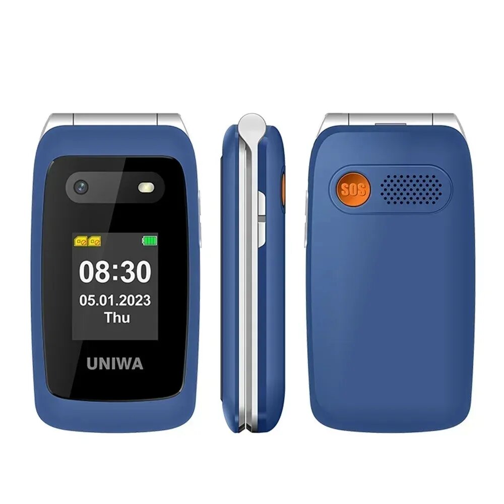 Раскладушка UNIWA V202T 4G, синий, с клавиатурой Russian Keyboard, SOS